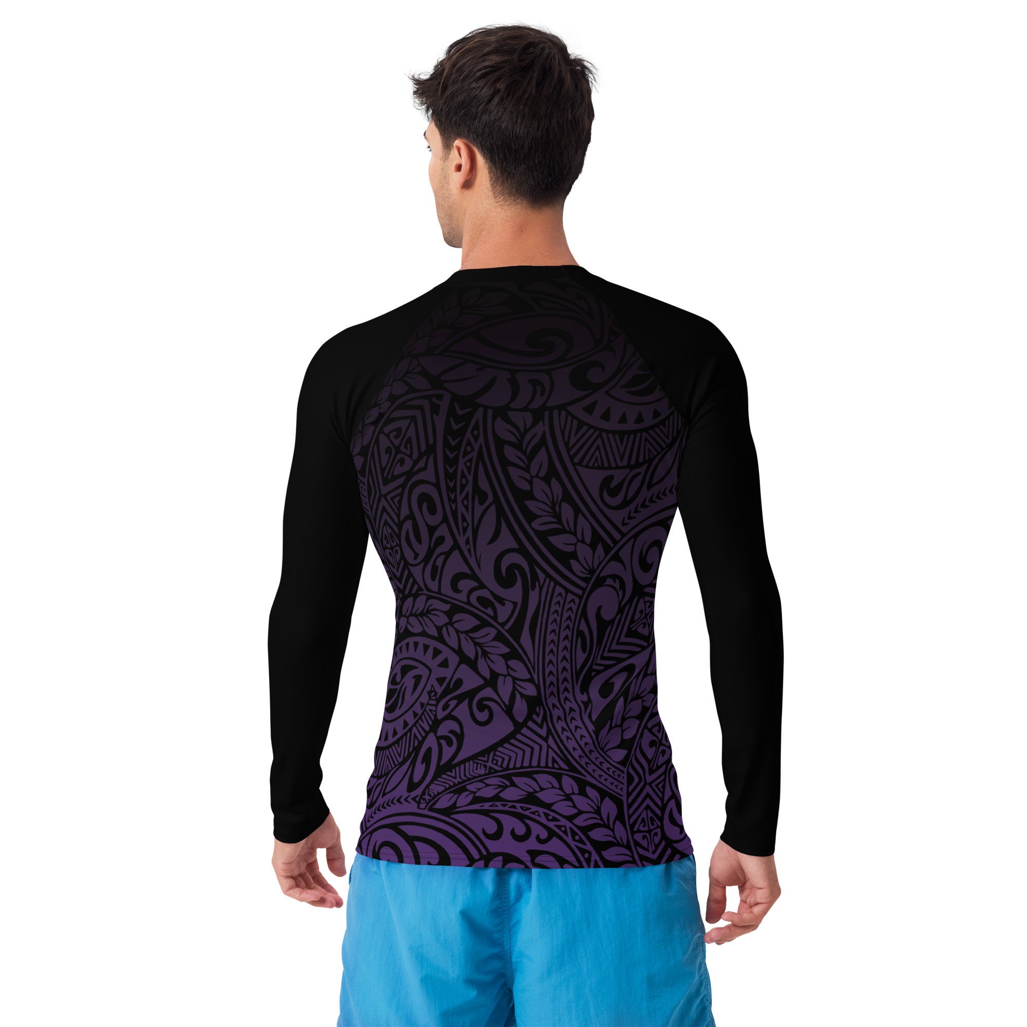Polynesian Tribal in Purple Men's Rash Guard, Unique Men's Rash Guard ...