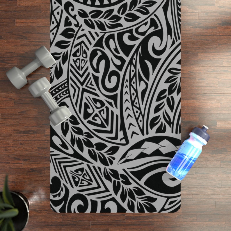 Polynesian Tribal in Black and Light Gray Rubber Yoga Mat - Etsy