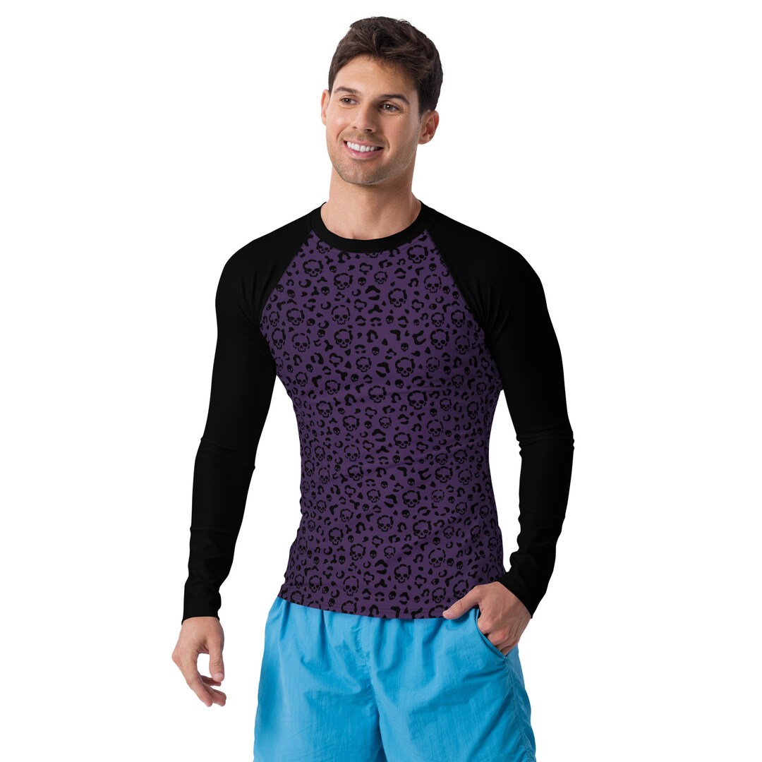 Inverted Cheetah Skull in Purple Men's Rash Guard, Unique Men's Rash ...
