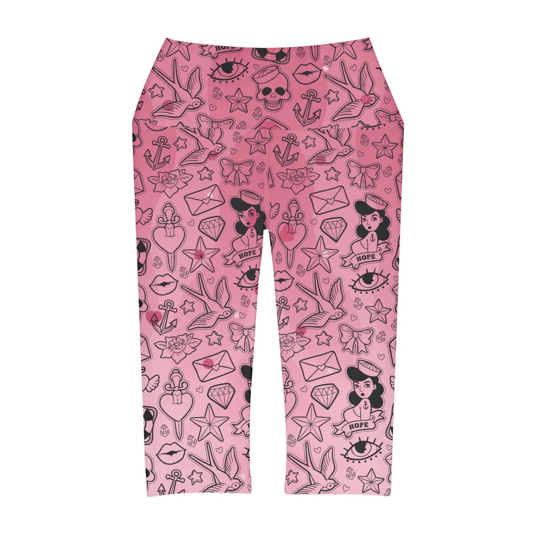 Sailor Jerry in Pink Yoga Capri Leggingshigh-waisted Yoga Capris ...