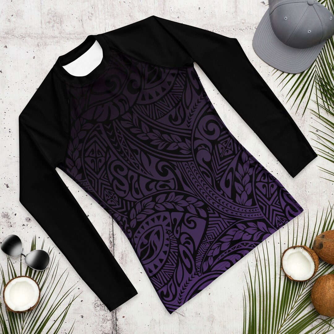 Polynesian Tribal in Purple Men's Rash Guard, Unique Men's Rash Guard ...