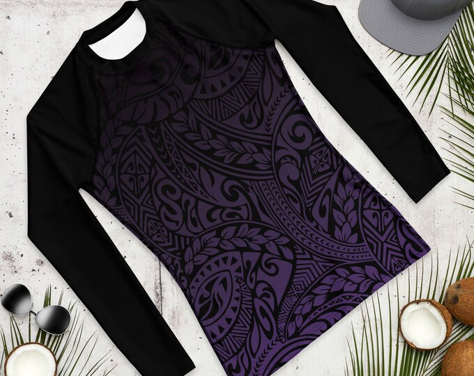 Polynesian Tribal in Purple Men's Rash Guard, Unique Men's Rash Guard ...