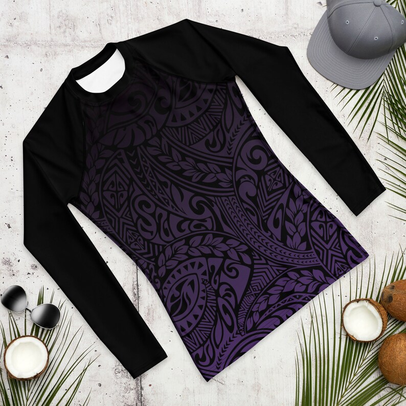 Polynesian Tribal in Purple Men's Rash Guard, Unique Men's Rash Guard ...
