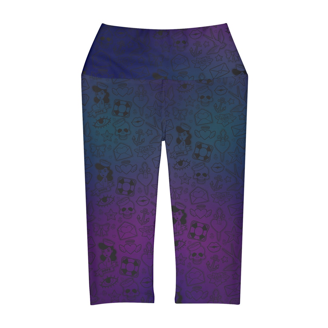 Sailor Jerry in Jewel Tones Yoga Capri Leggings, High-waisted Yoga ...