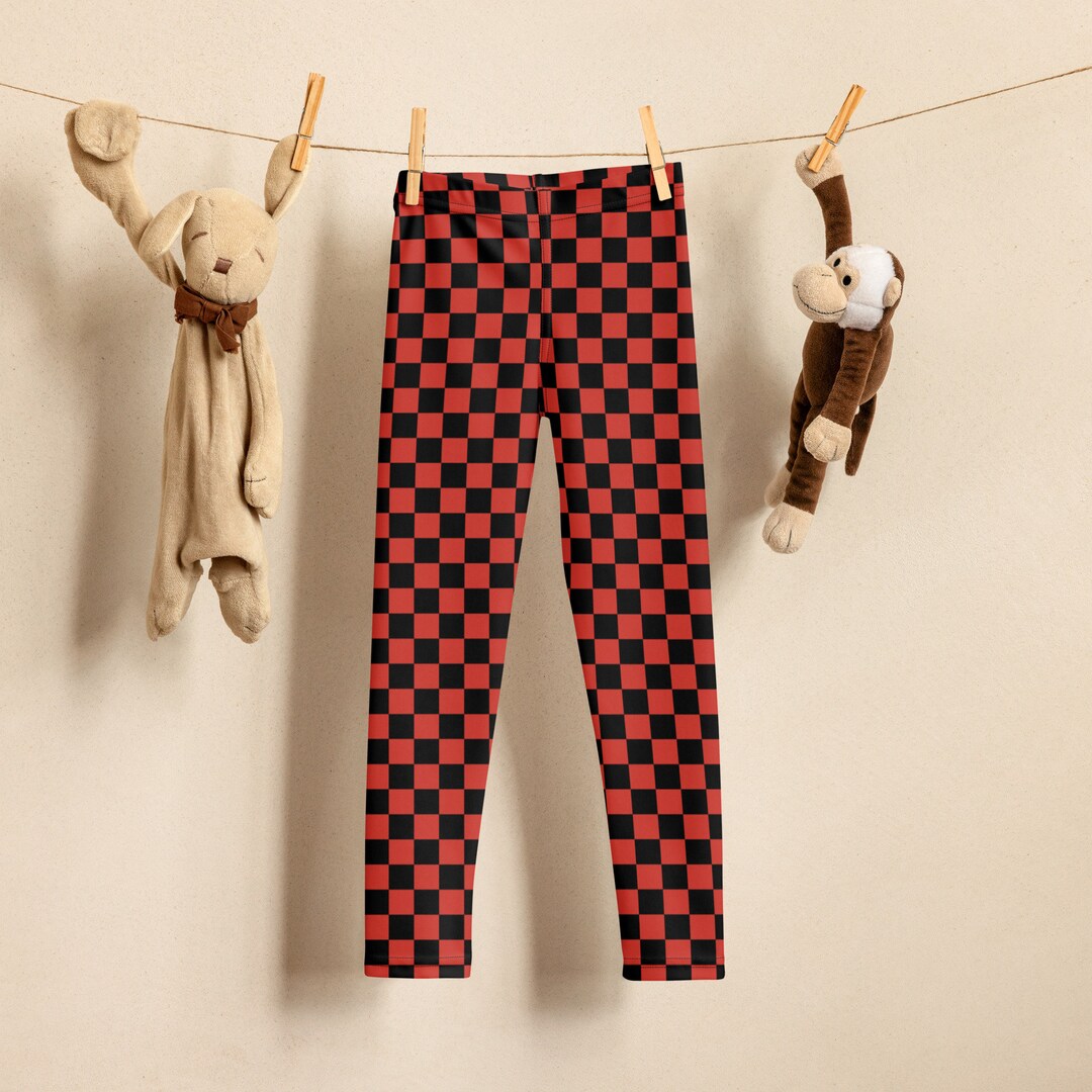 Checkerboard in Black and Red-orange Kid's Leggings, Colorful Kids ...