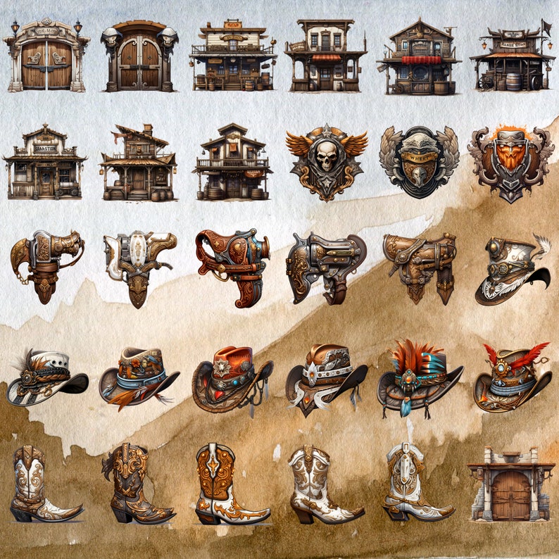 Western Clipart Bundle 129 PNG Wild West Images, PNG Bundle, Cowboy ...