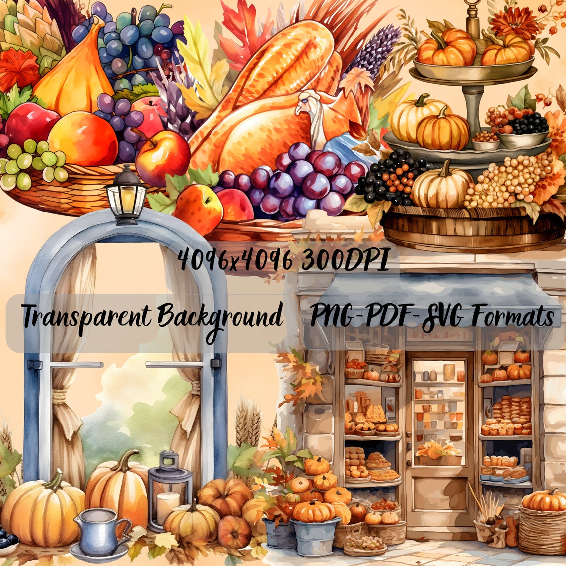 31 Thanksgiving Clipart Bundle, Thanksgiving Dinner Illustration Clip ...