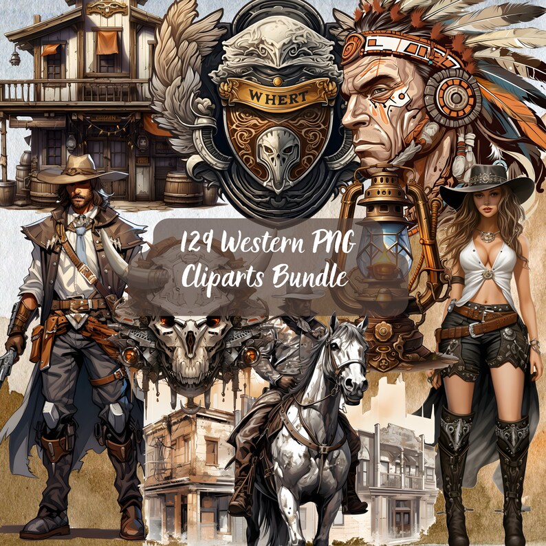 Western Clipart Bundle 129 PNG Wild West Images, PNG Bundle, Cowboy ...