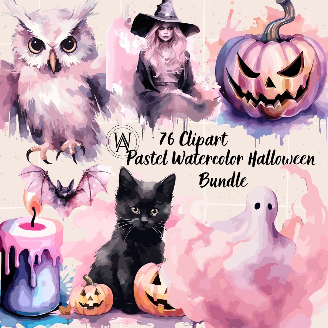 Watercolor Pastel Halloween Clipart Bundle, Pastelloween, PNG,PDF,SVG ...