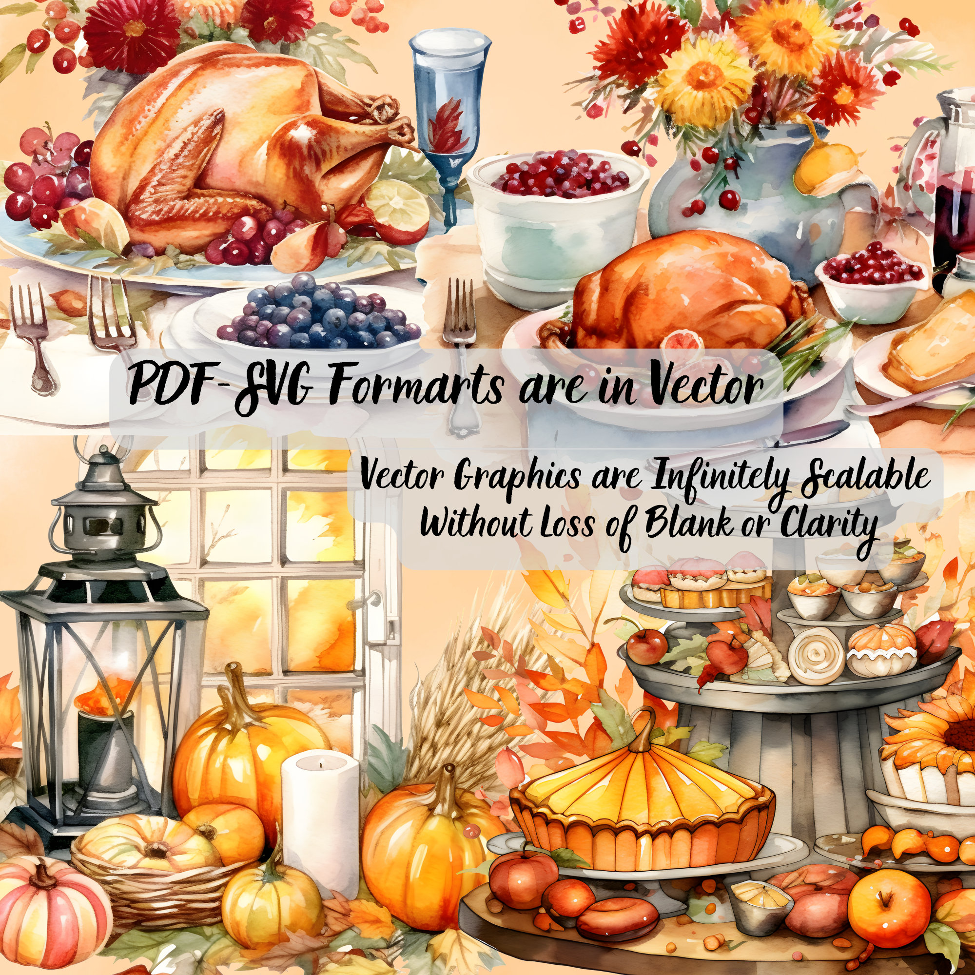 31 Thanksgiving Clipart Bundle, Thanksgiving Dinner Illustration Clip ...