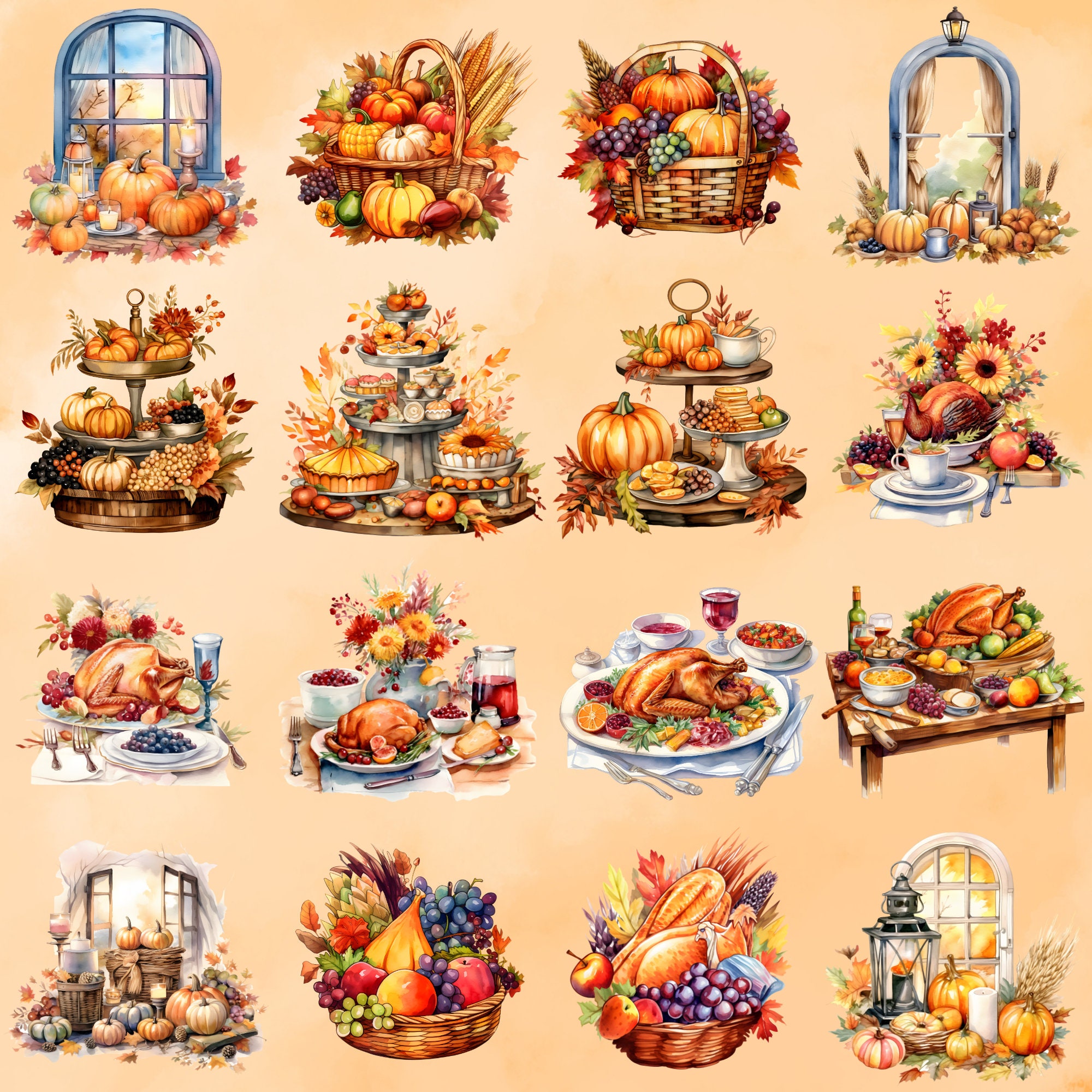 31 Thanksgiving Clipart Bundle, Thanksgiving Dinner Illustration Clip ...