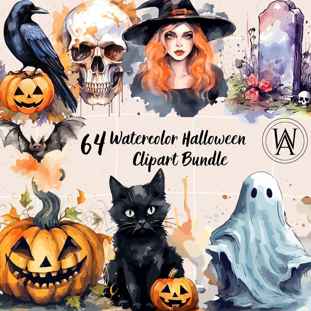 Watercolor Halloween Cliparts Bundle PNGPDFSVG Image Witch - Etsy