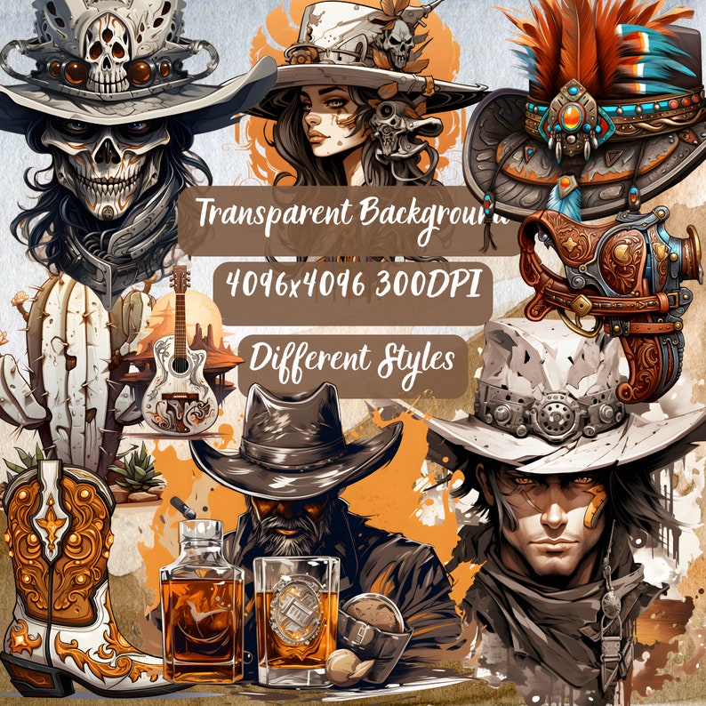 Western Clipart Bundle 129 PNG Wild West Images, PNG Bundle, Cowboy ...
