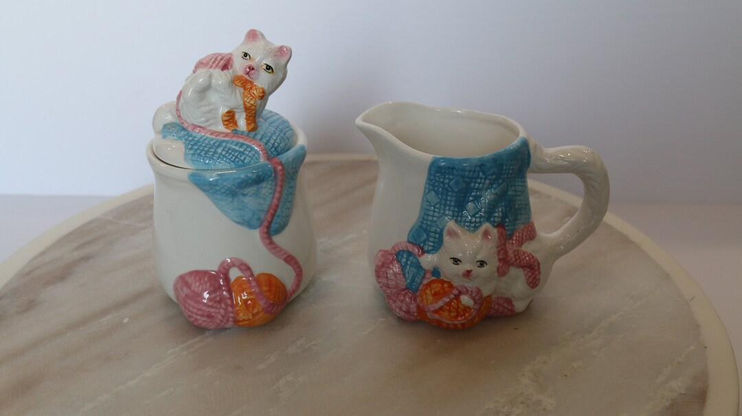 Vintage Cat Creamer and Sugar Dish - Etsy