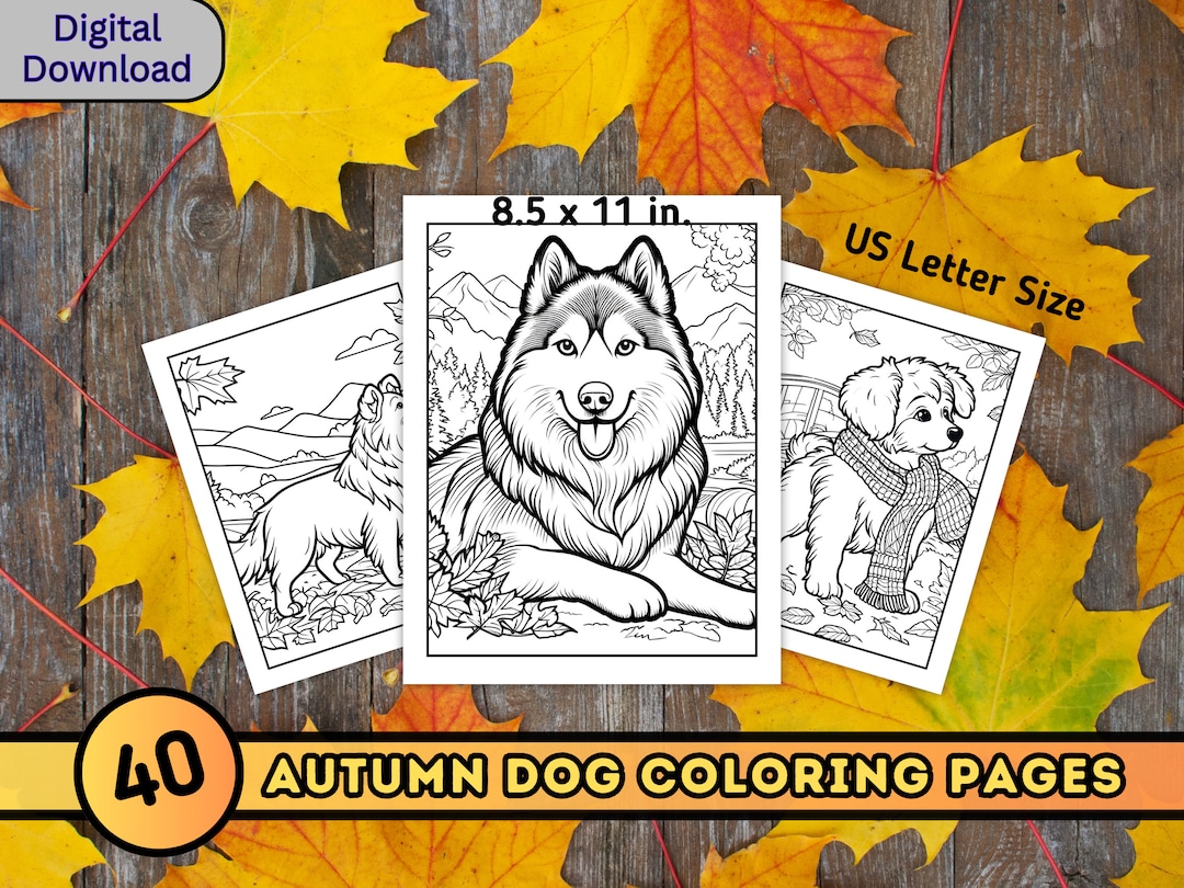 40 Dog Coloring Pages, Fall Printables, Autumn Coloring Sheets, Animal ...