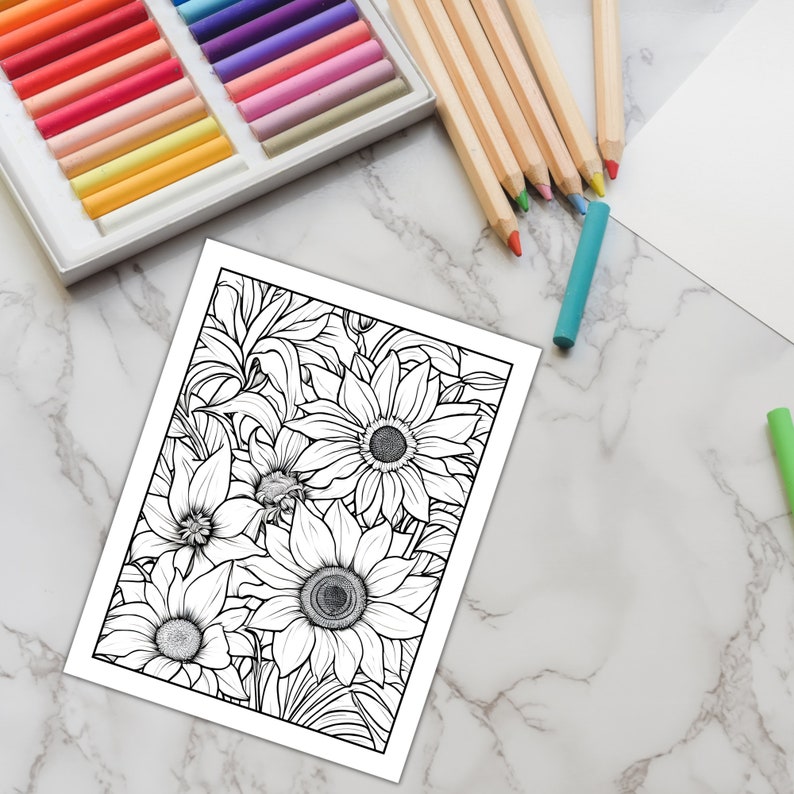 40 Relaxation Flower Coloring Pages, Botanical Floral Printables, Adult ...