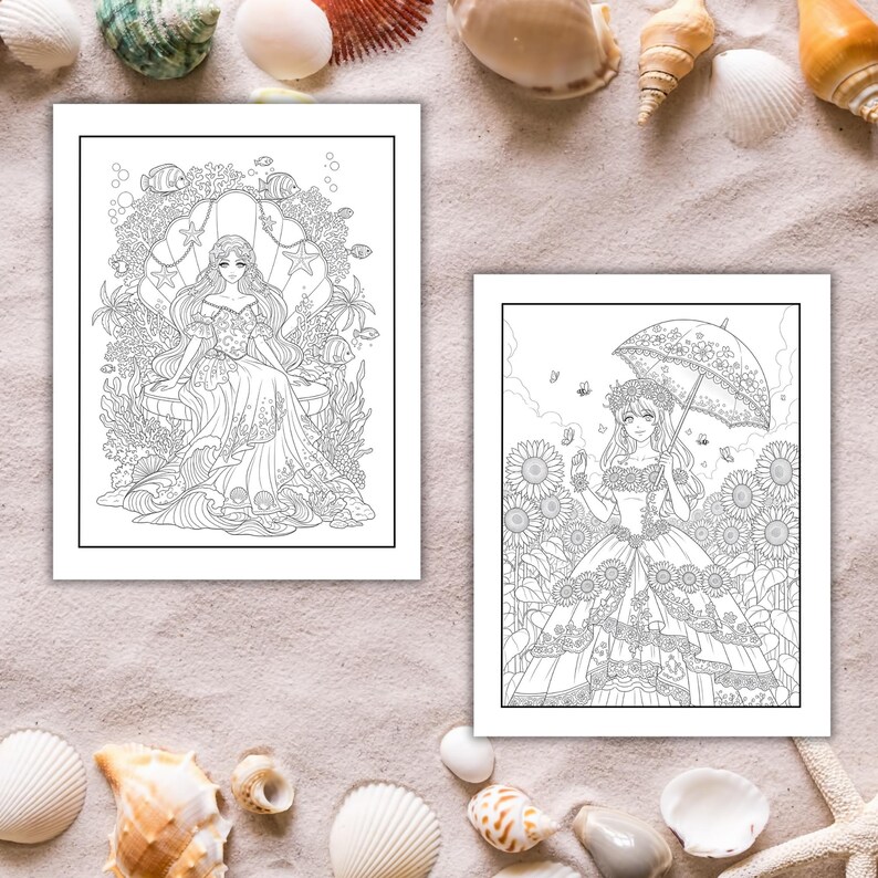 Summer Princess Coloring Pages for Kids & Adults | 25 Fantasy Coloring ...