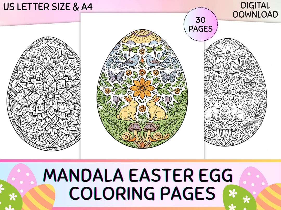 Easter Egg Mandala Coloring Pages for Adults, 30 Intricate Relaxing ...