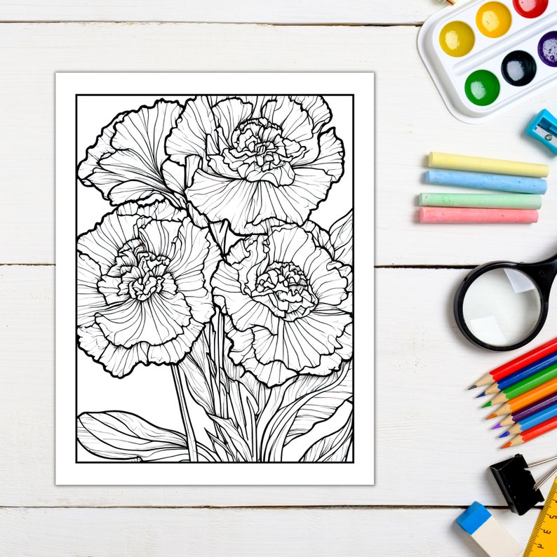40 Relaxation Flower Coloring Pages, Botanical Floral Printables, Adult ...