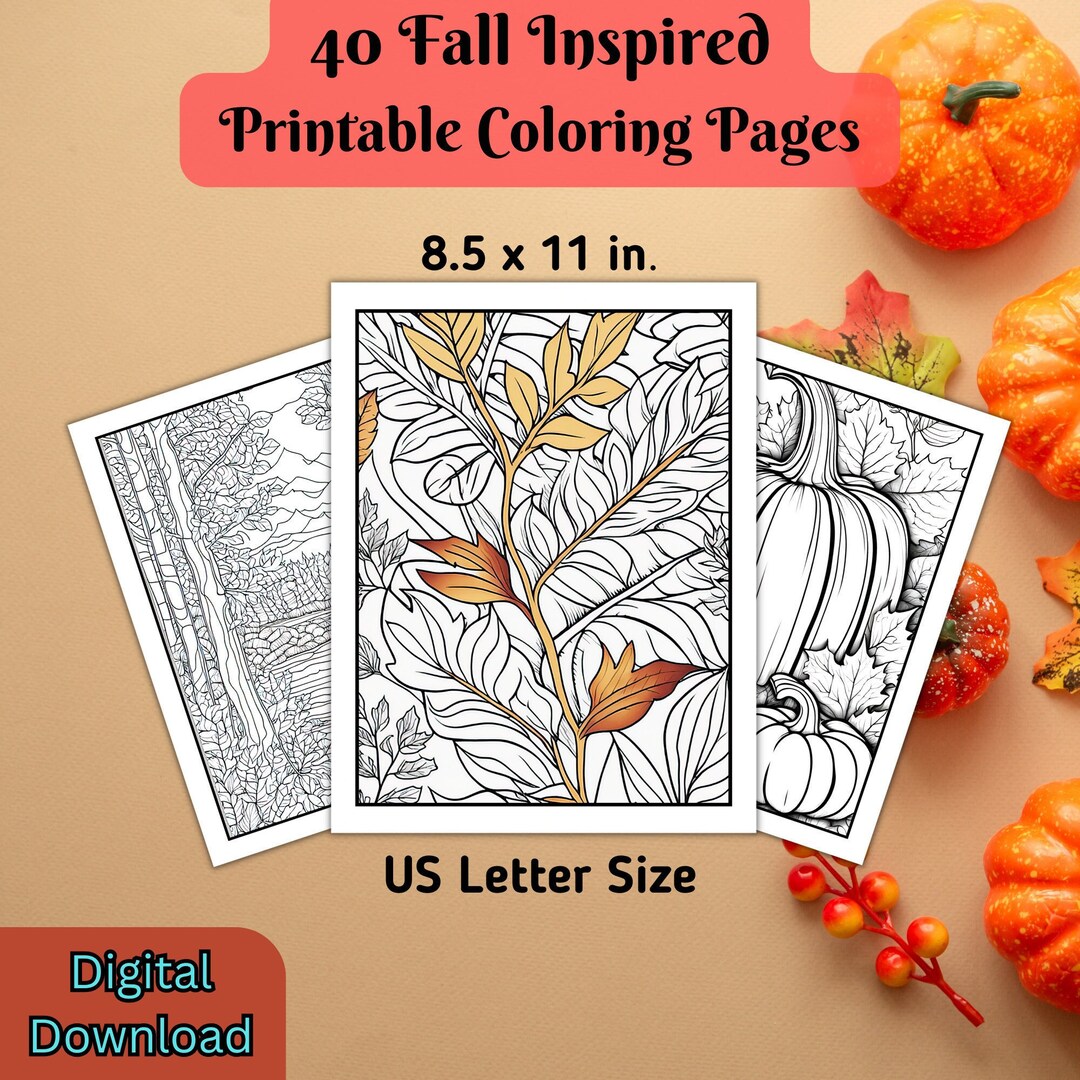 40 Fall Inspired Coloring Pages, Fall Coloring, Printable Adult ...