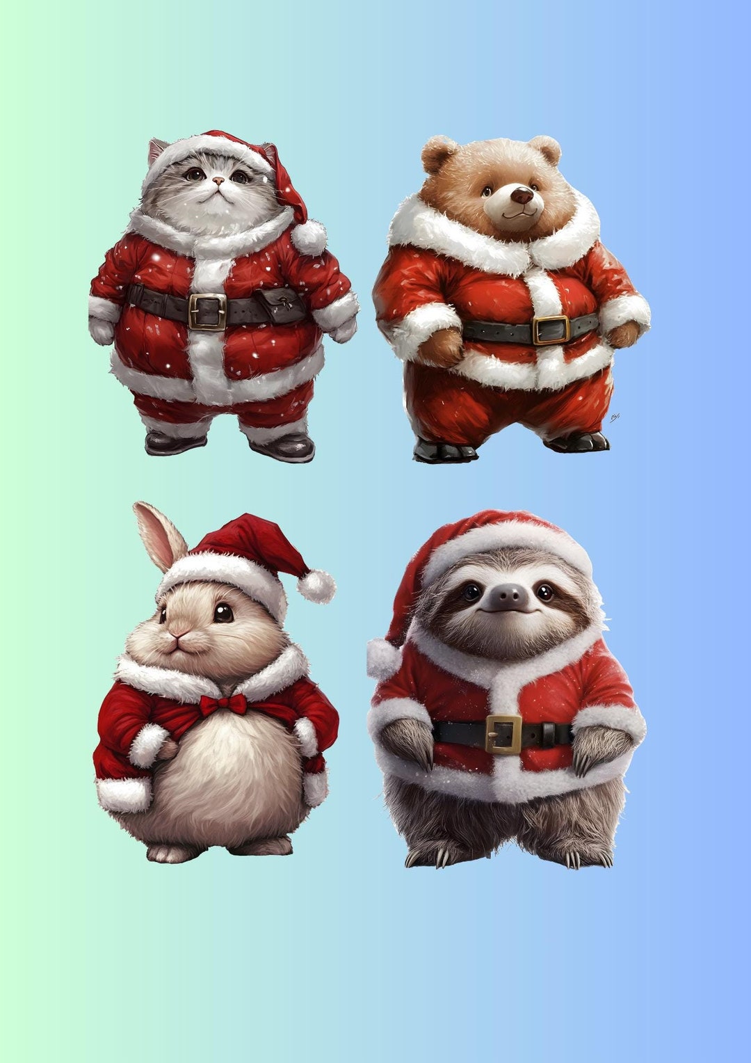 Christmas Clipart Cute Santa Animals Pack 40 PNG Images Transparent ...
