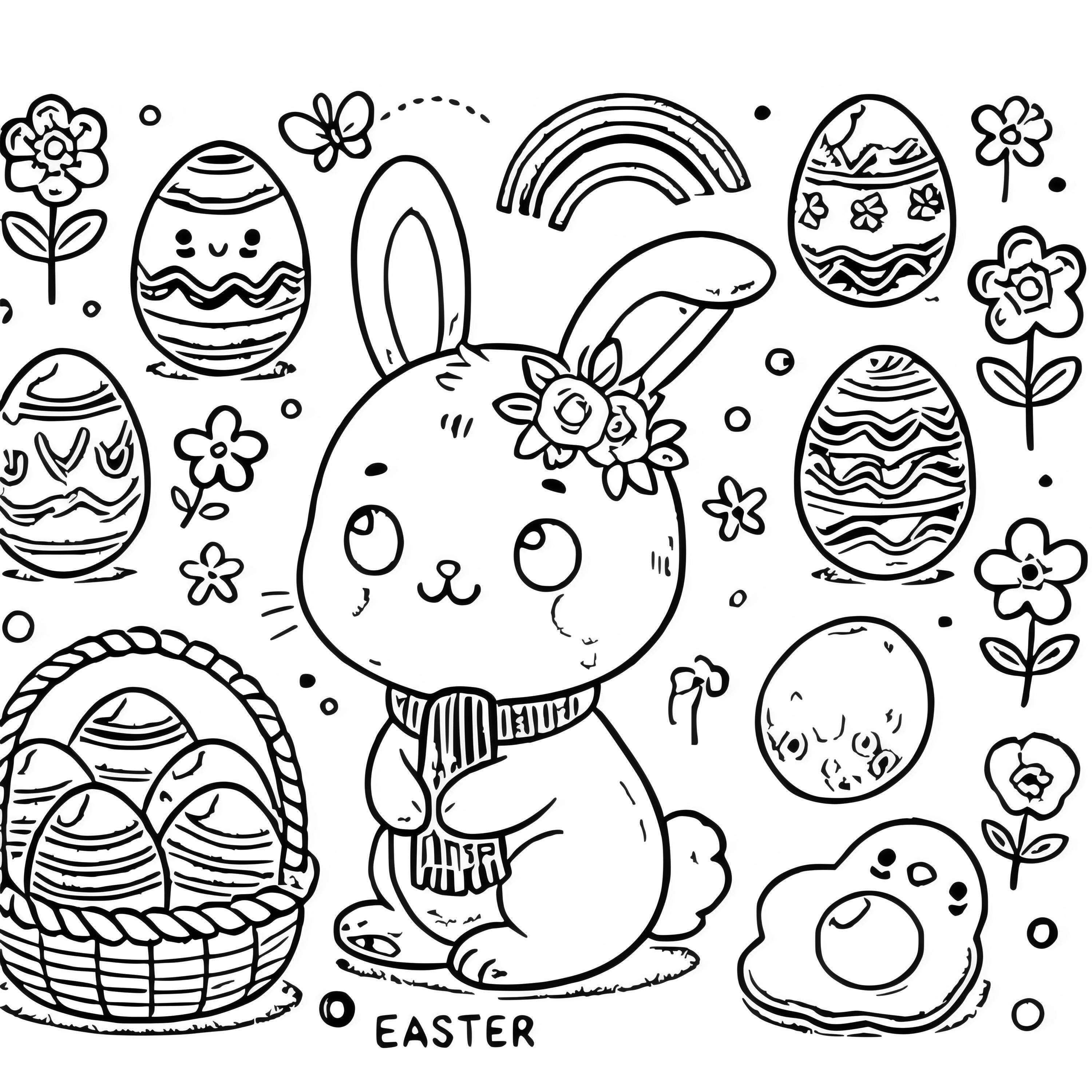 Easter Cute Bunny and Eggs Coloring Pages - Set of 16 PNG Downloads for ...