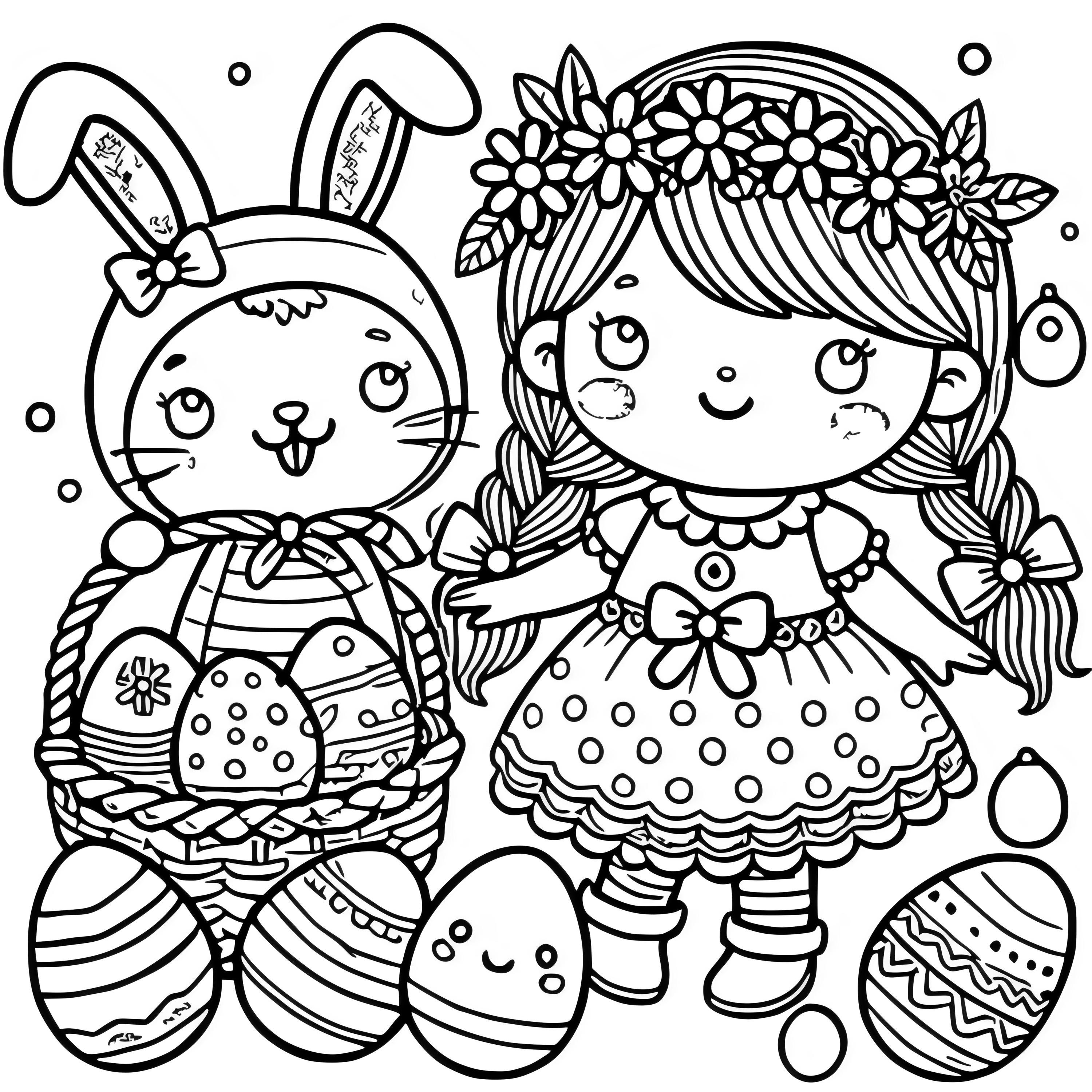 Easter Cute Bunny and Eggs Coloring Pages - Set of 16 PNG Downloads for ...