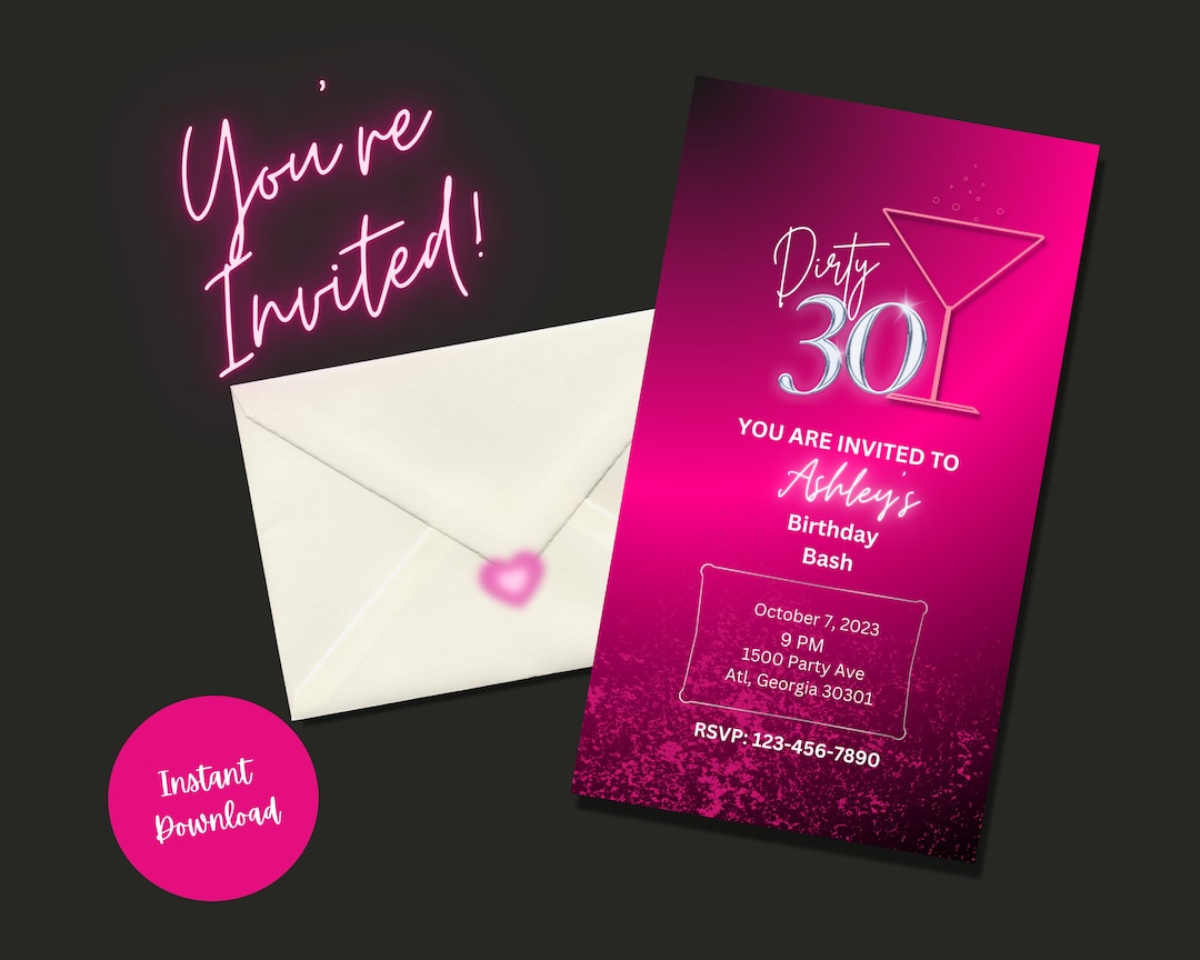 Customizable Dirty Thirty Invitation - Hot Pink & Black, Fun 30th ...