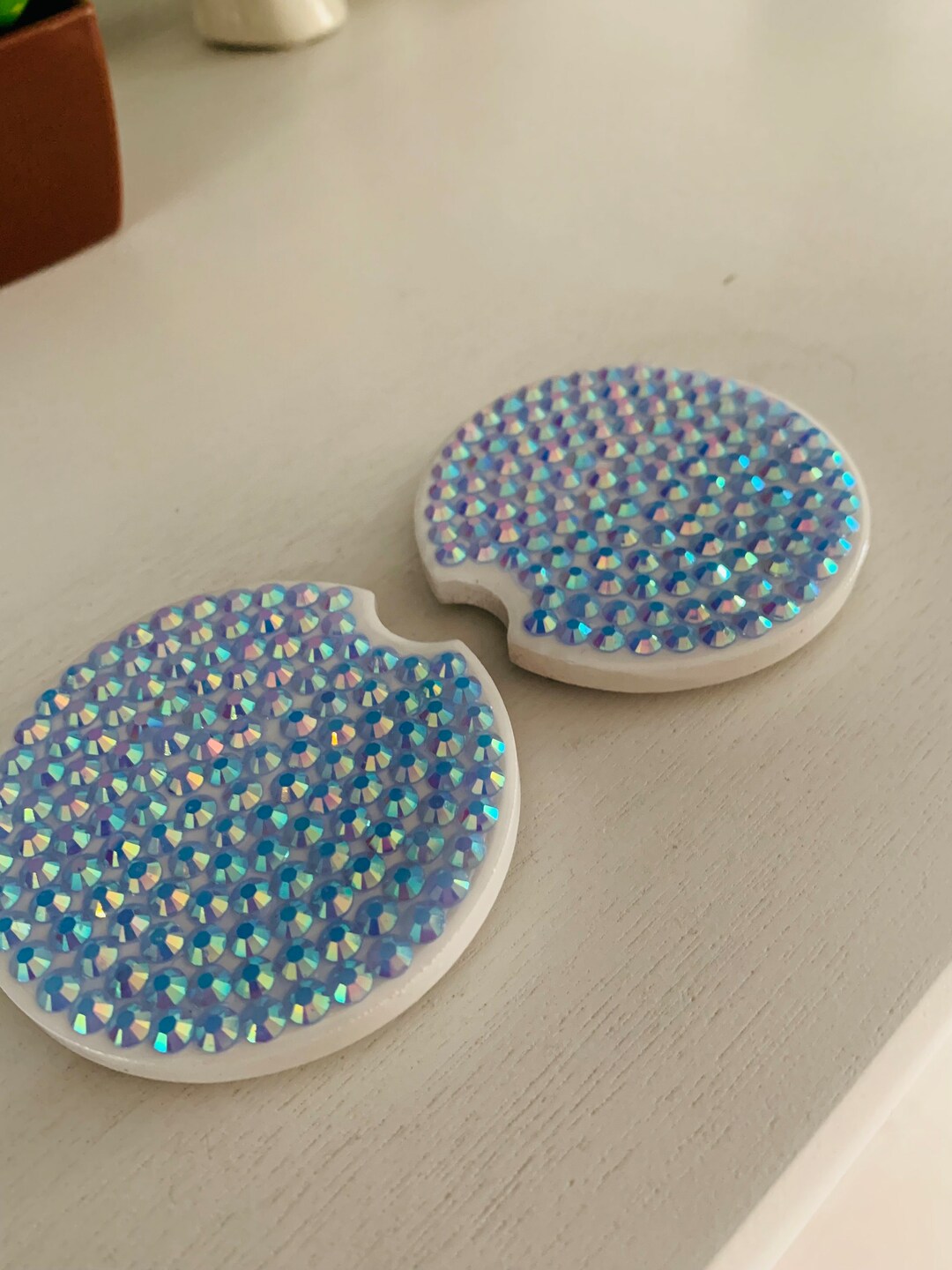 Sky Blue Ceramic Car Coasters, Ceramic, Jeweled, Handmade, Set of 2. - Etsy
