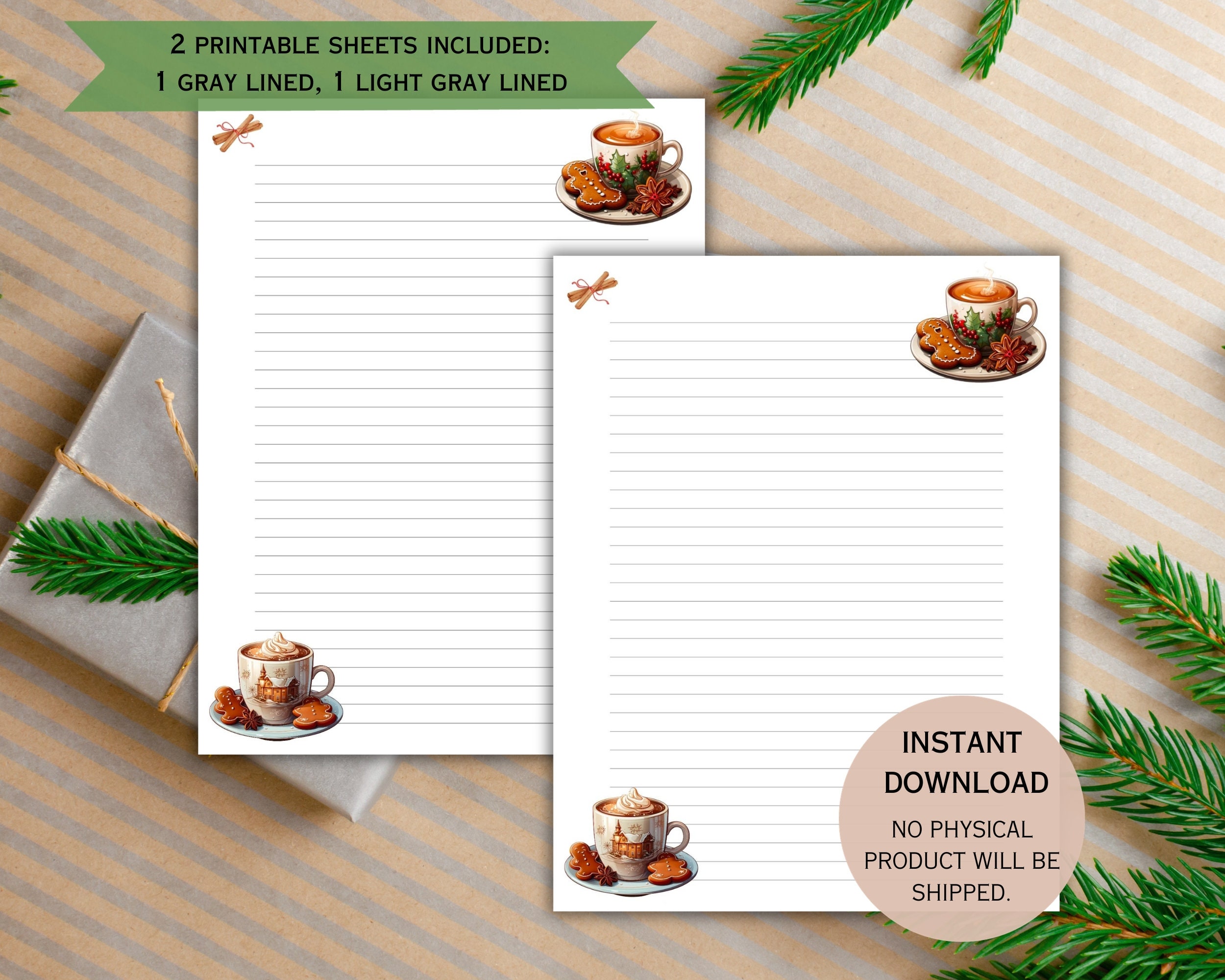 Christmas Winter Printable Stationery Paper, Hot Cocoa Gingerbread ...