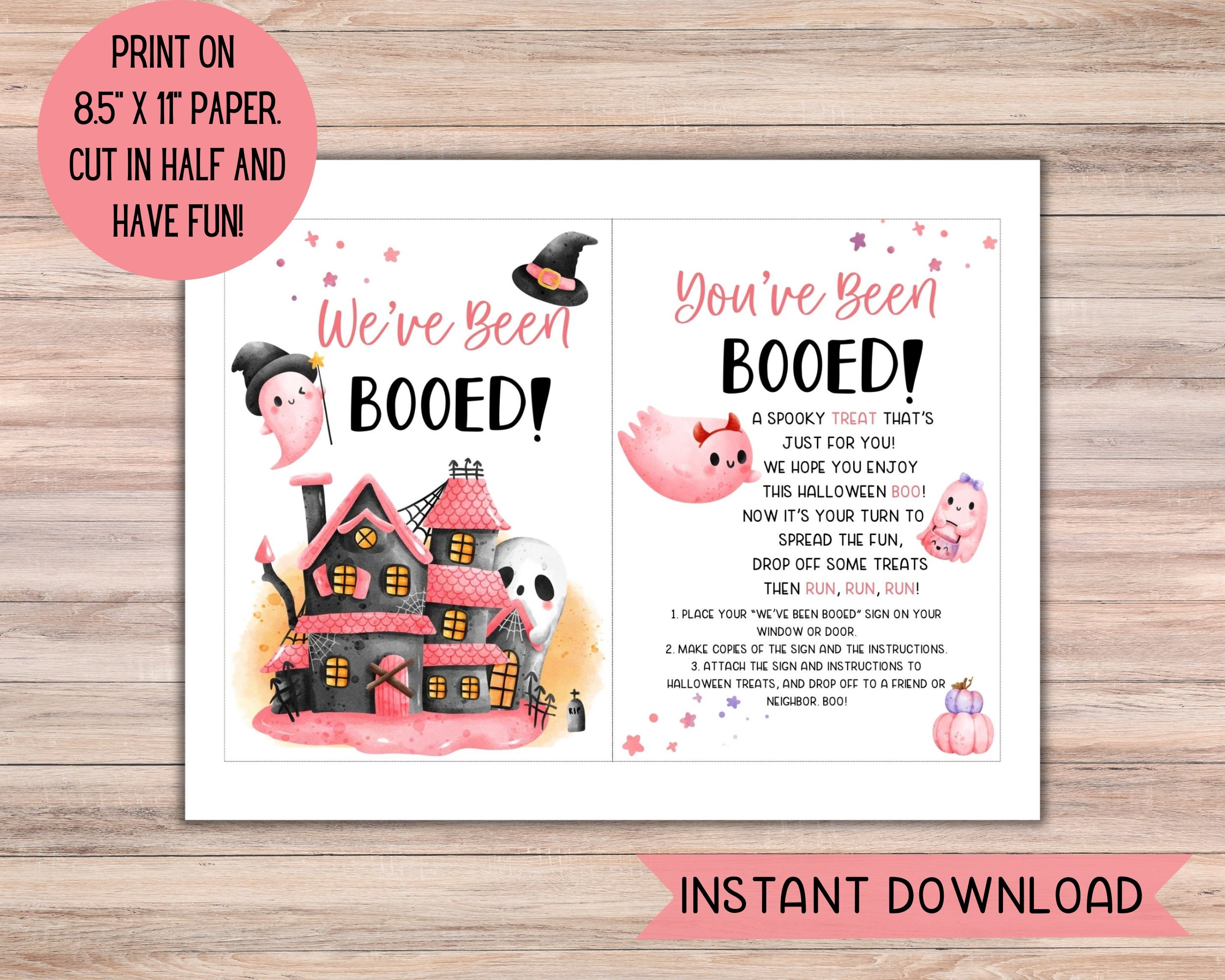 You've Been Booed Pink Printable Sign, We've Been Booed, Ghost Boo Sign ...