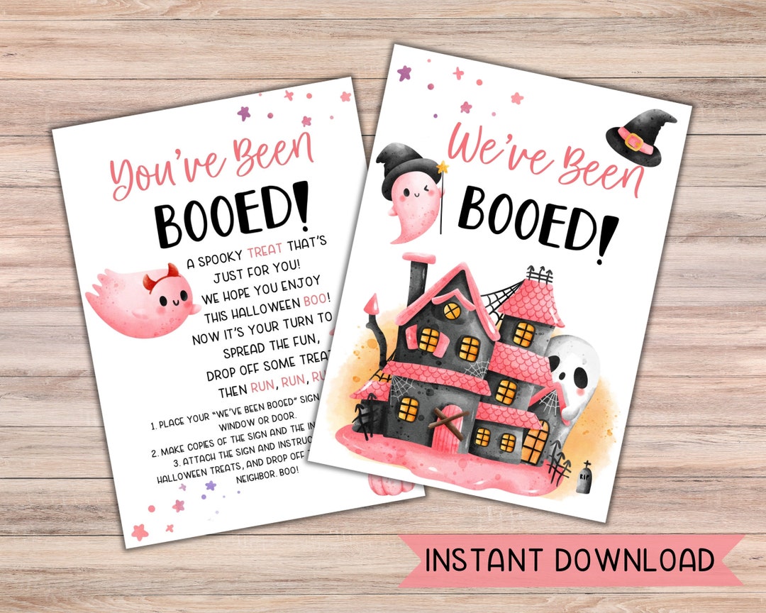 You've Been Booed Pink Printable Sign, We've Been Booed, Ghost Boo Sign ...