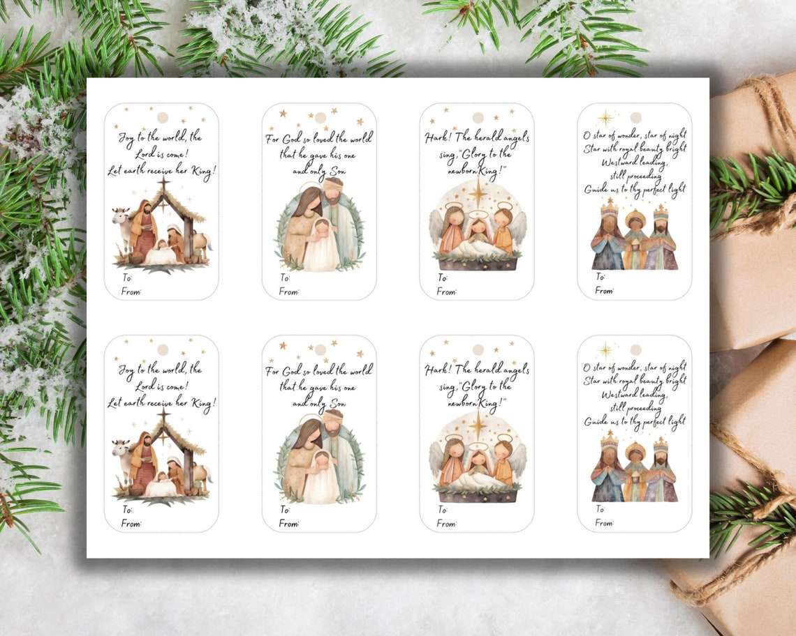 Printable Christmas Nativity Scene Gift Tags, Christian Religious ...