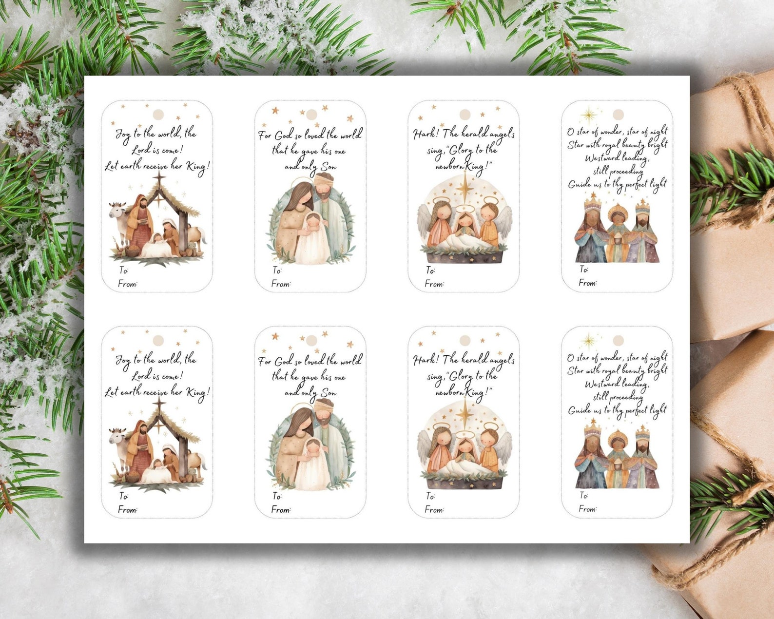 Printable Christmas Nativity Scene Gift Tags, Christian Religious ...