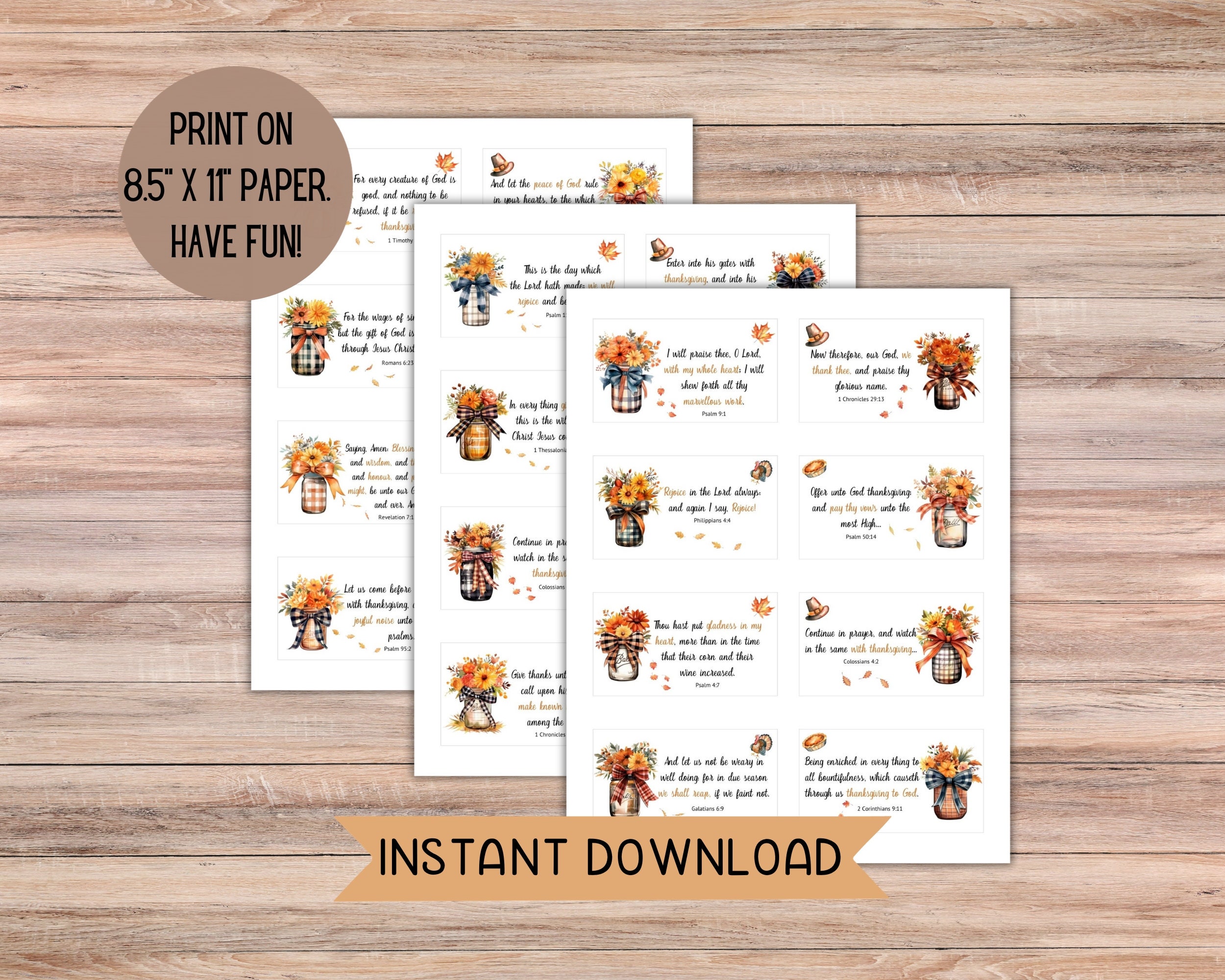 Thanksgiving Fall Printable Scripture Cards, KJV Bible Verse Place ...