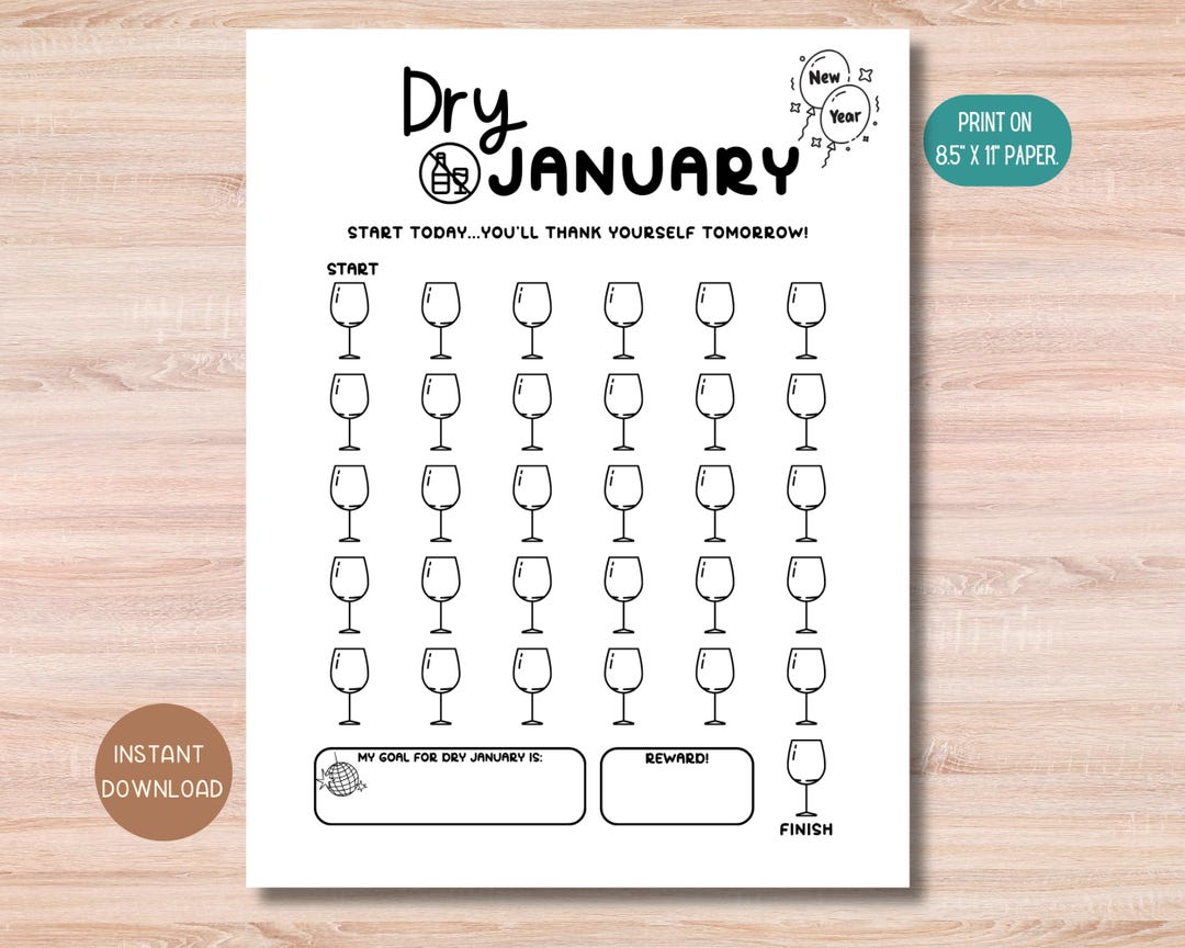 DRY January Challenge Printable, 31 Day Habit Tracker, No Alcohol ...