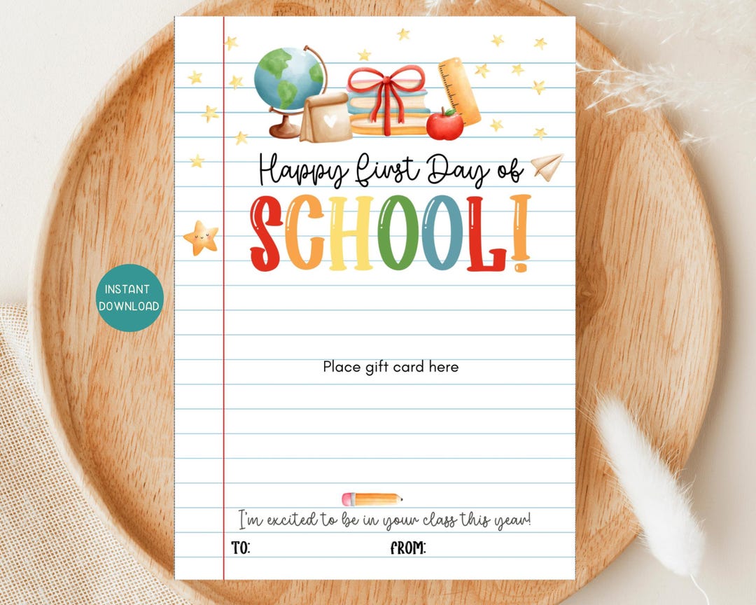 First Day of School Teacher Gift Card Holder Printable, Welcome Back to ...