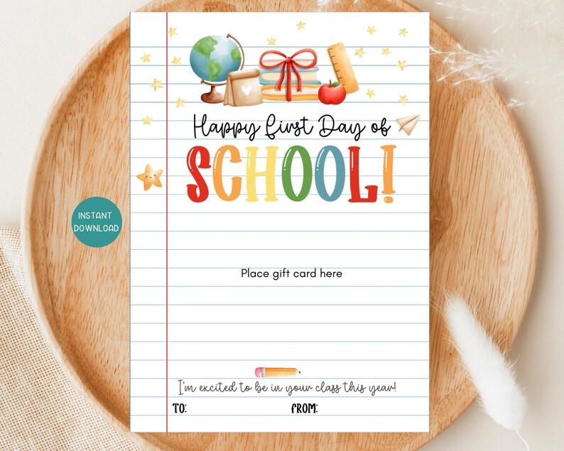 First Day of School Teacher Gift Card Holder Printable, Welcome Back to ...