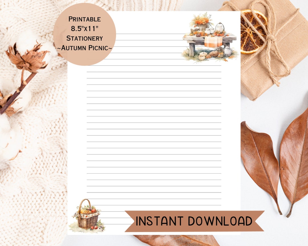 Thanksgiving Autumn Printable Stationery Paper, Autumn Picnic Printable ...
