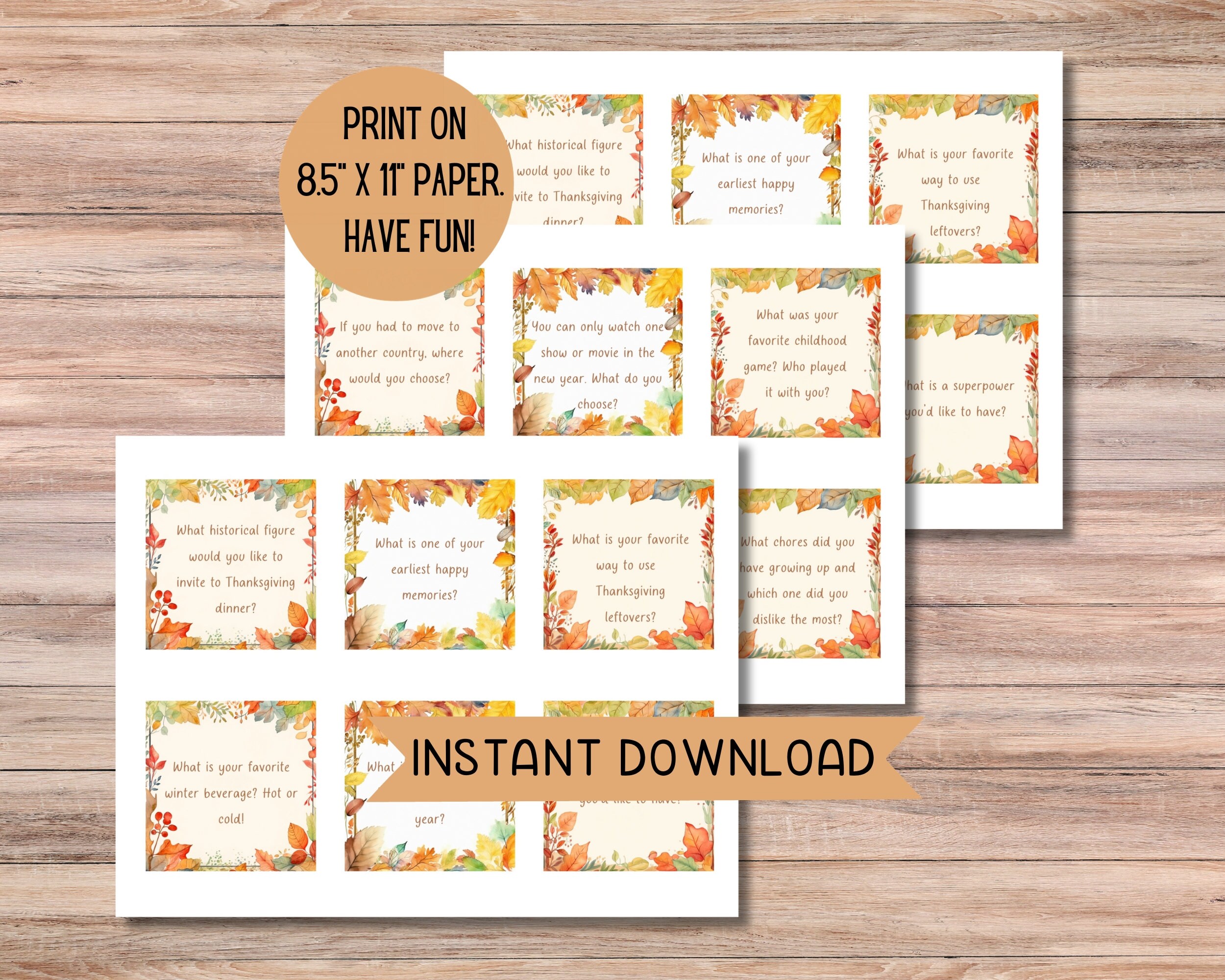Thanksgiving Printable Conversation Starters, Friendsgiving Icebreaker ...