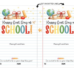 First Day of School Teacher Gift Card Holder Printable, Welcome Back to ...