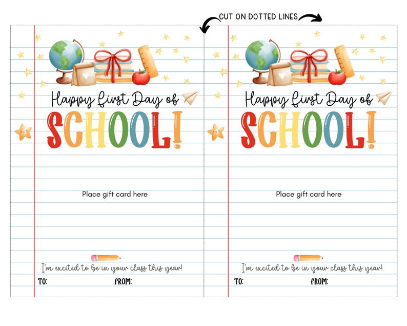 First Day of School Teacher Gift Card Holder Printable, Welcome Back to ...
