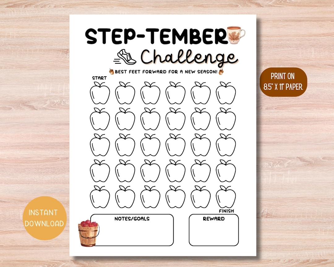 September Walking Challenge Printable, Fall Fitness Tracker (digital ...