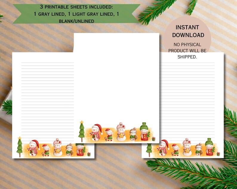 Christmas Winter Printable Stationery Paper, Snowman Snowmen Printable ...