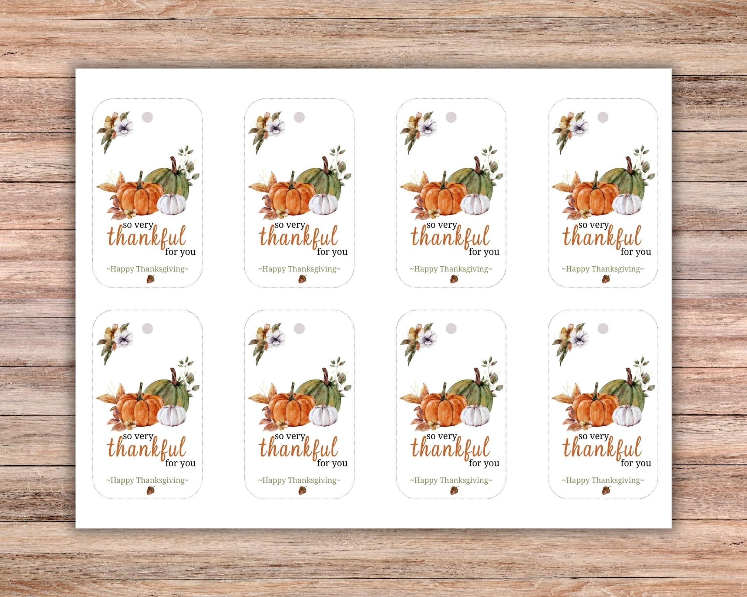 Printable so Very Thankful Happy Thanksgiving Favor Treat Tags, Elegant ...