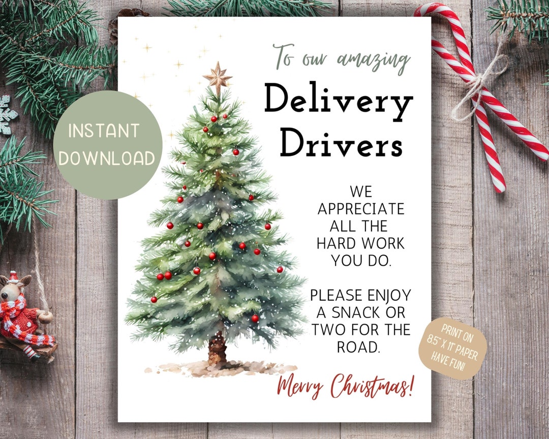 Delivery Driver Thank You Sign, Simple Christmas Tree Snack Sign, Take ...