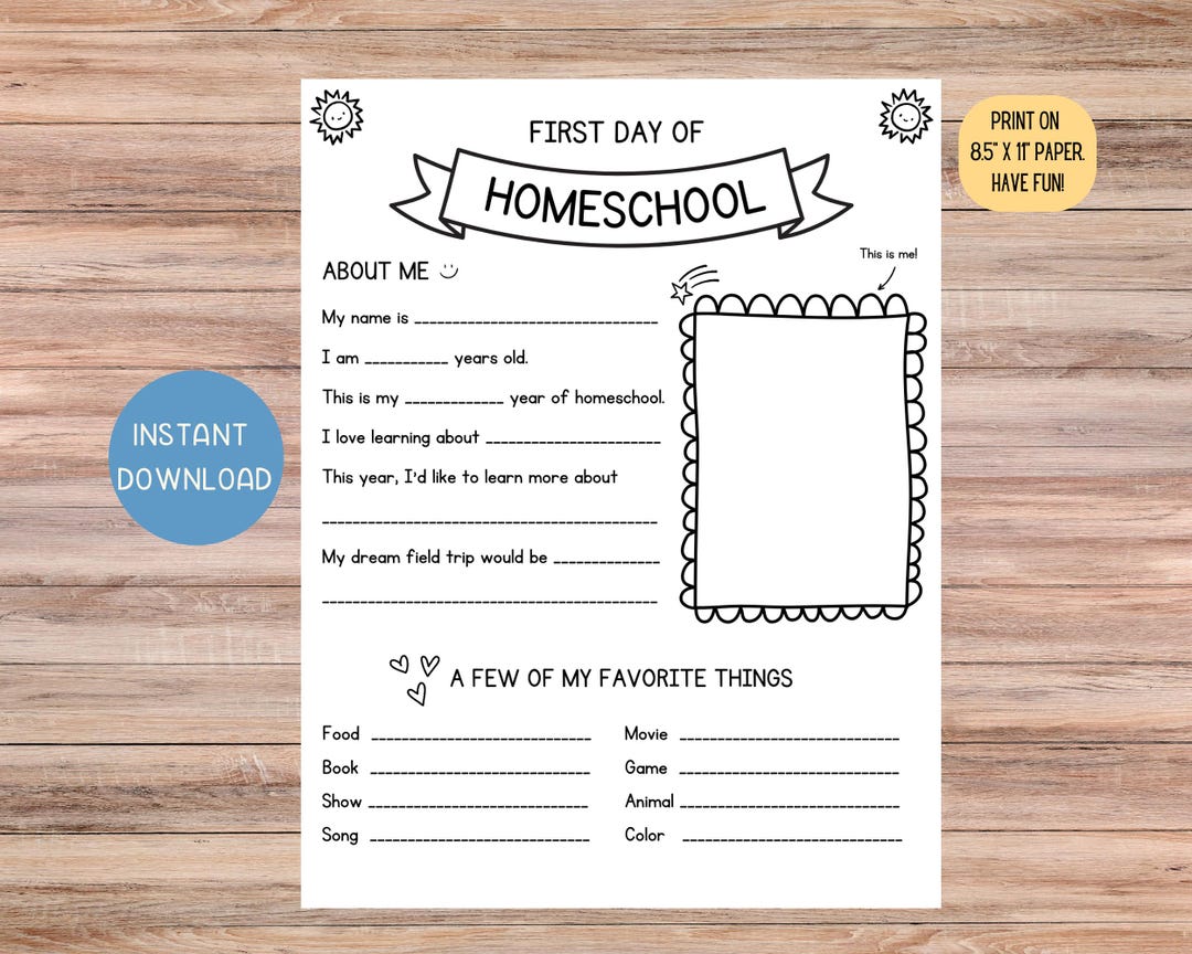 First Day of Homeschool Interview Printable, Back to School Questionnaire, All About Me Keepsake ...