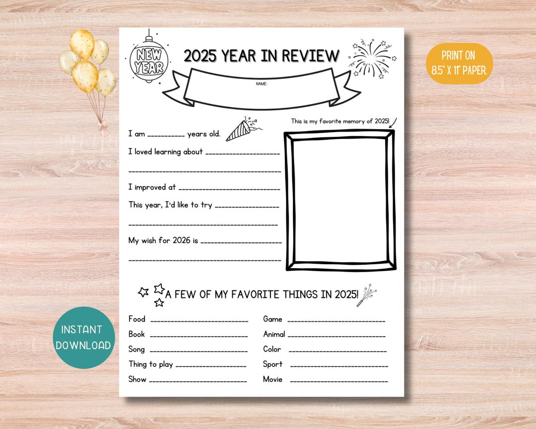 2025 Year in Review Printable, Kids New Years Resolutions Activity ...