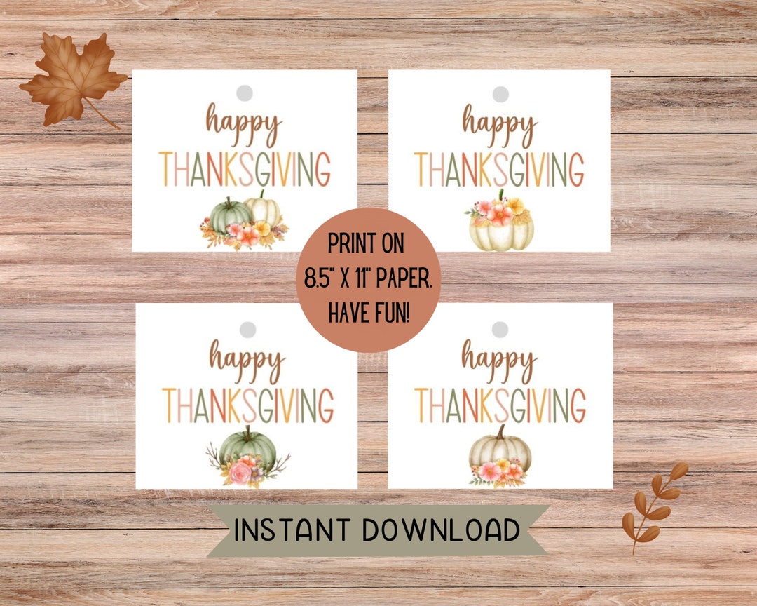 Printable Happy Thanksgiving Favor Treat Tags, Pumpkin Floral Gift ...
