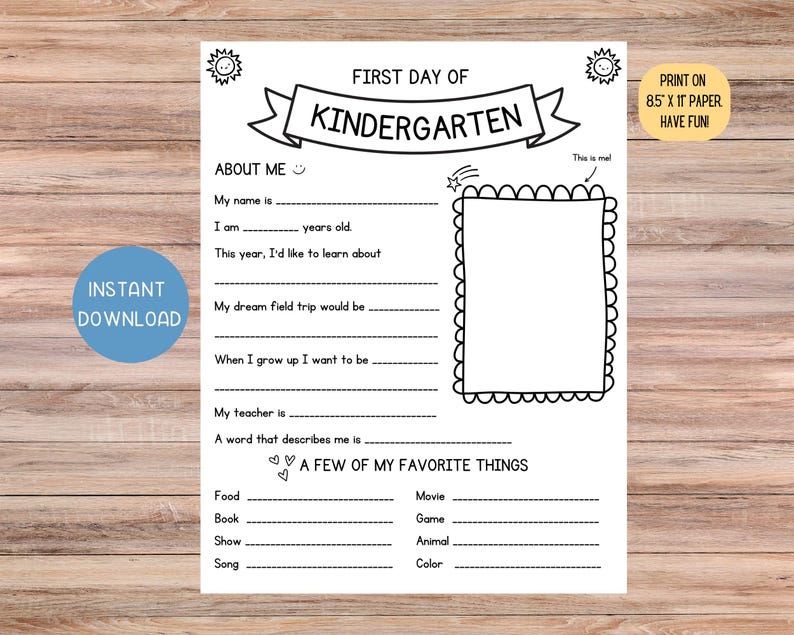 First Day of Kindergarten Interview Printable, Back to School ...